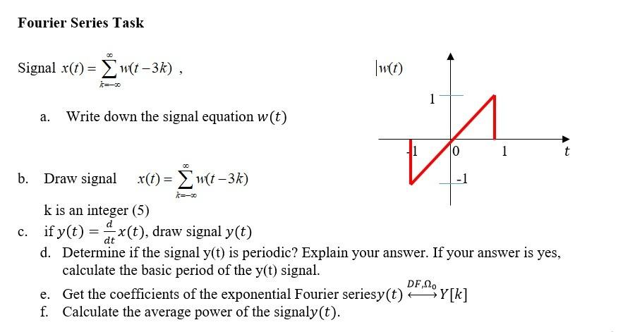 Solved Signal x(t)=∑k=−∞∞w(t−3k), a. Write down the signal | Chegg.com