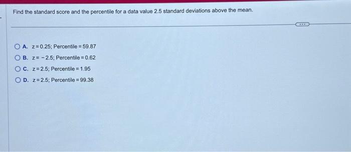 Solved Find the standard score and the percentile for a data | Chegg.com