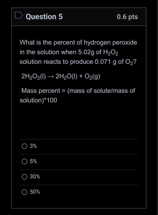 Solved What is the percent of hydrogen peroxide in the | Chegg.com