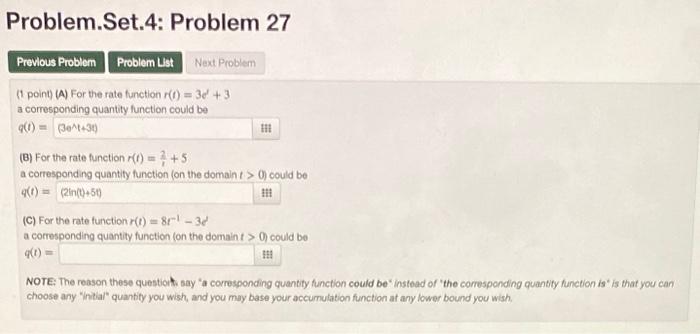 Solved (C) For the rate function r(t)=8t−1−3et a | Chegg.com