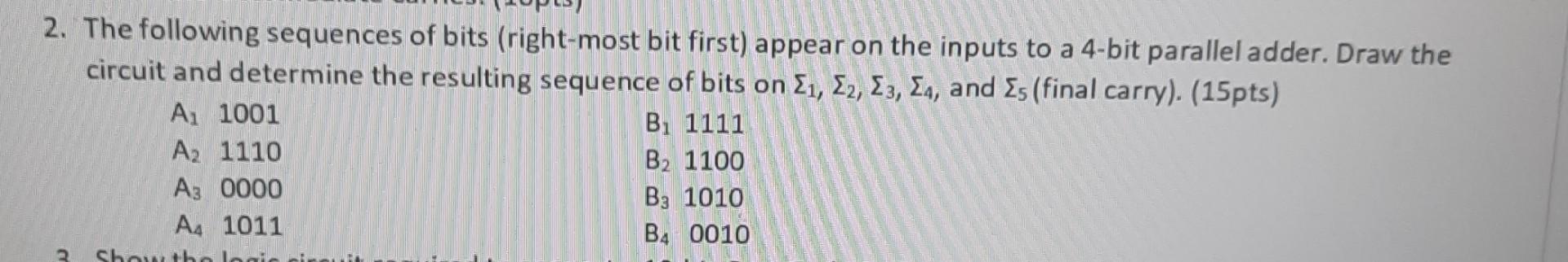 Solved 2. The following sequences of bits (right-most bit | Chegg.com