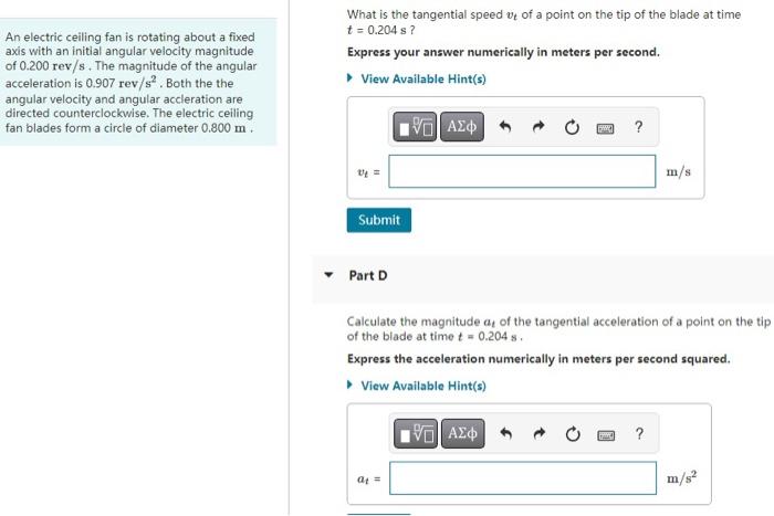 Solved What is the tangential speed vt of a point on the tip | Chegg.com
