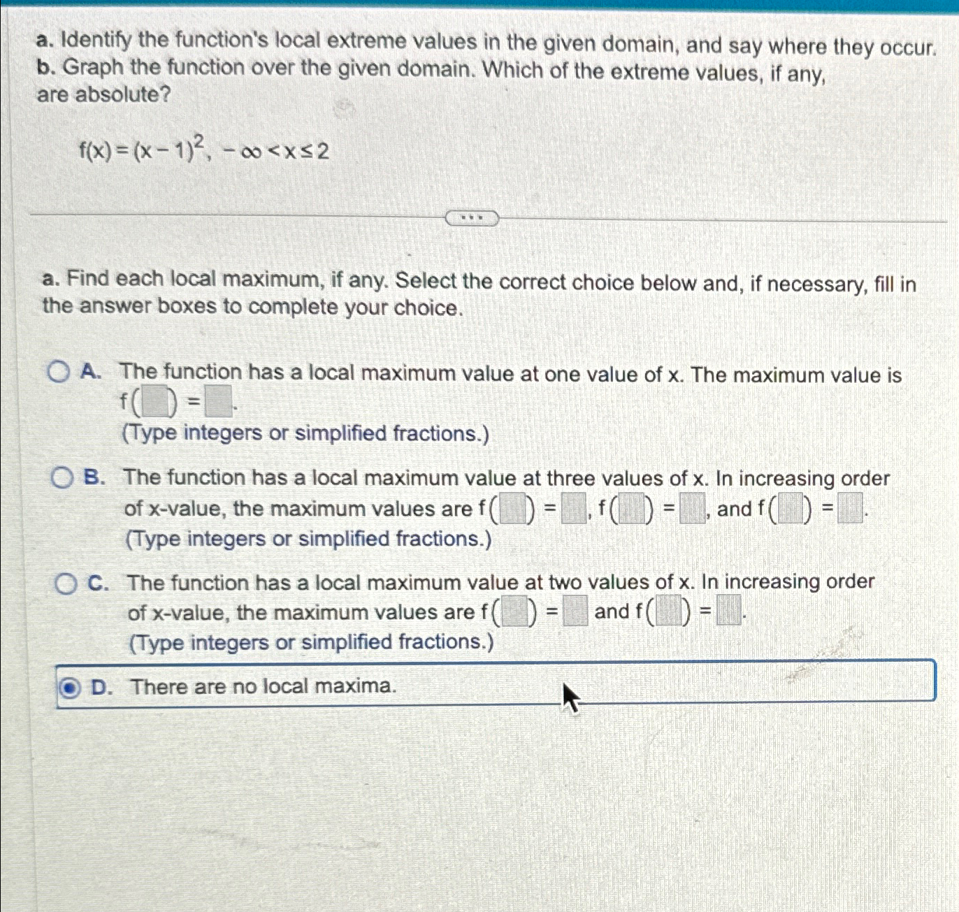 Solved a. ﻿Identify the function's local extreme values in | Chegg.com