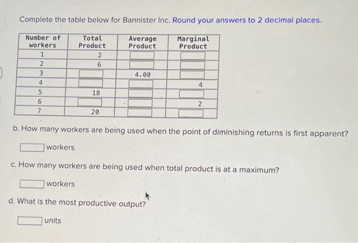 Solved Complete the table below for Bannister Inc. Round | Chegg.com