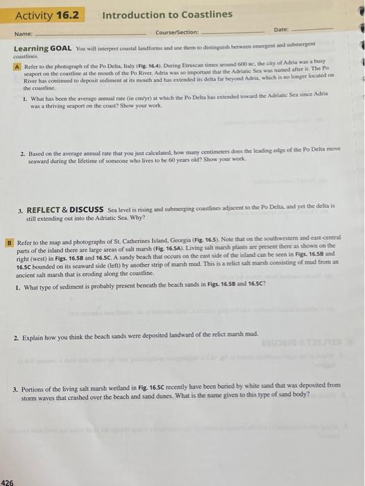 Solved Activity 16.2 Introduction to Coastlines Name: | Chegg.com