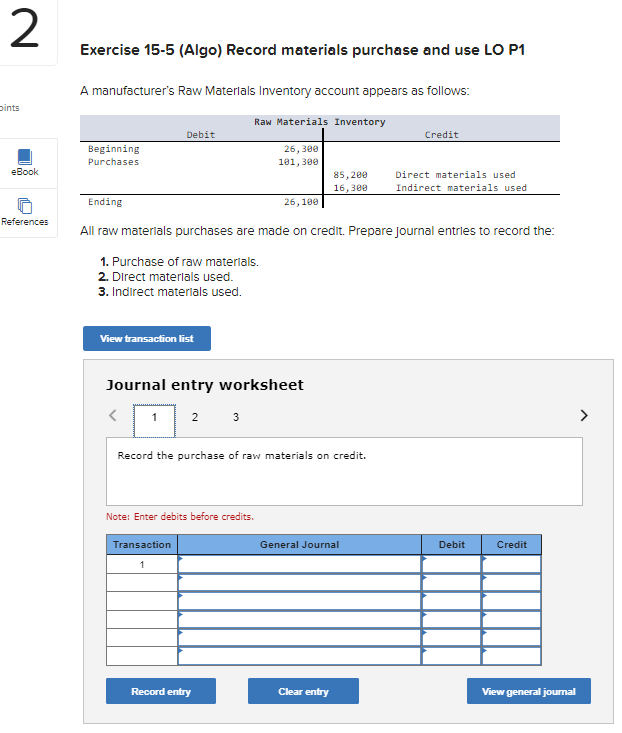 Solved Exercise 15-5 (Algo) ﻿Record materials purchase and | Chegg.com