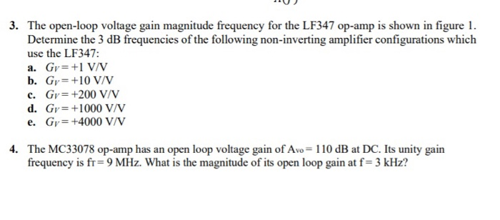 Solved 1. The open-loop voltage gain magnitude frequency for | Chegg.com