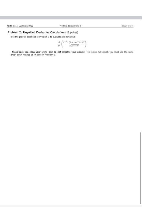 Problem 2: Unguided Derivative Calculation (18 | Chegg.com