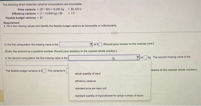 Solved The following direct materials variance computations | Chegg.com