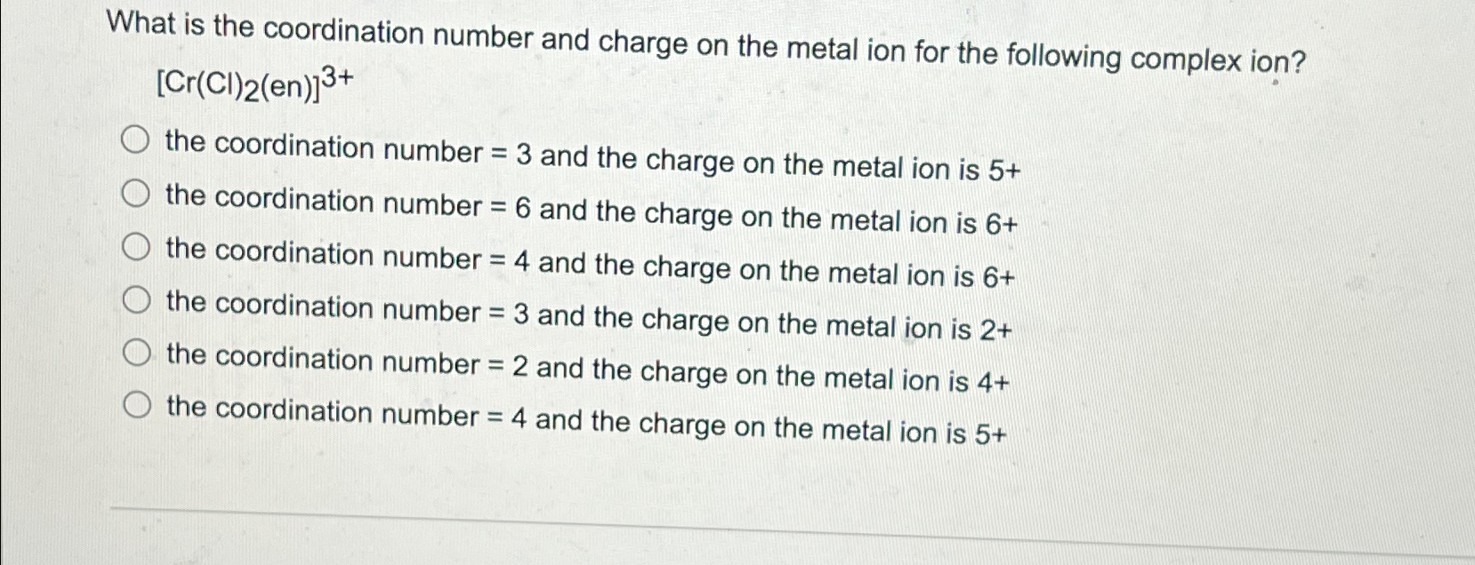 Solved What is the coordination number and charge on the | Chegg.com