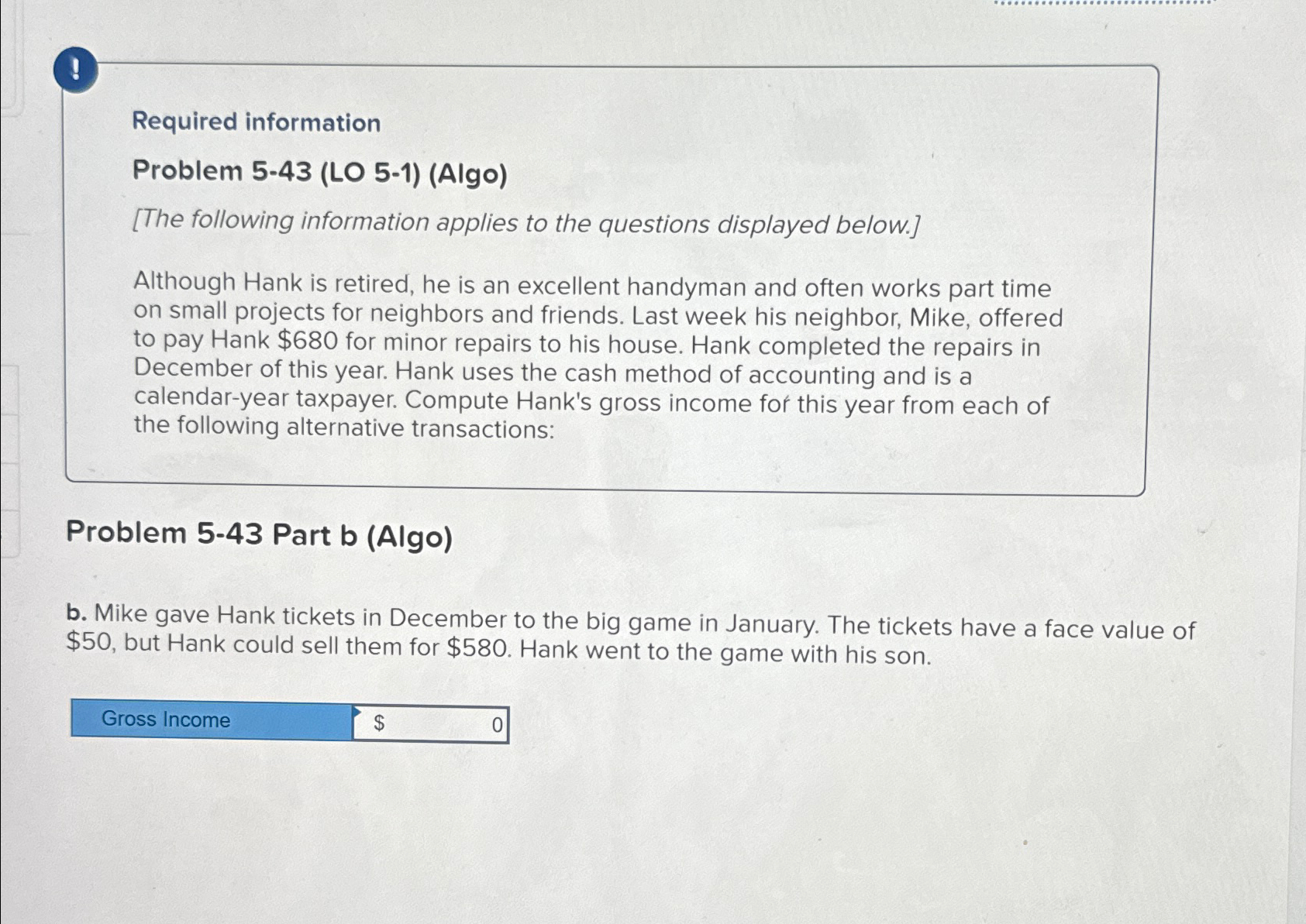 Solved !\\nRequired information\\nProblem 5-43 (LO 5-1) | Chegg.com