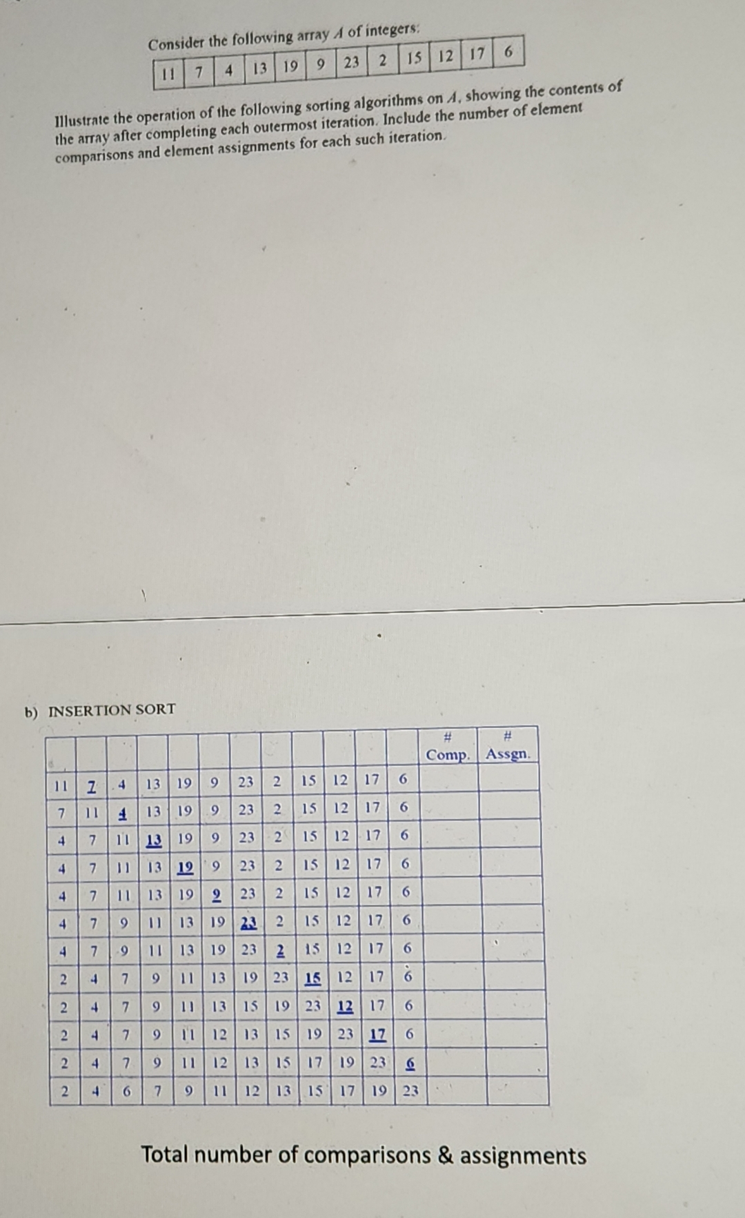 Solved Consider the following array A ﻿of | Chegg.com