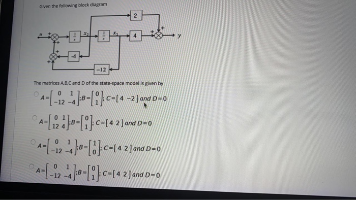 Solved Given the following block diagram 2 2 -4 -12 The | Chegg.com