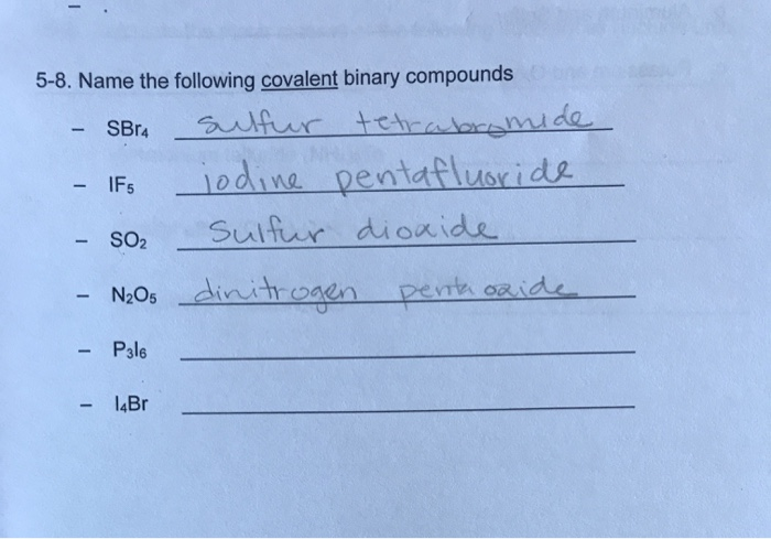 Solved SBr4 5-8. Name the following covalent binary | Chegg.com