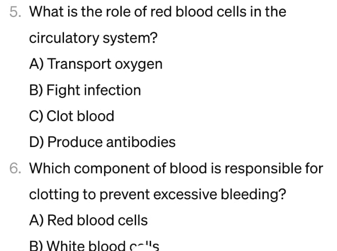 Solved What is the role of red blood cells in the | Chegg.com