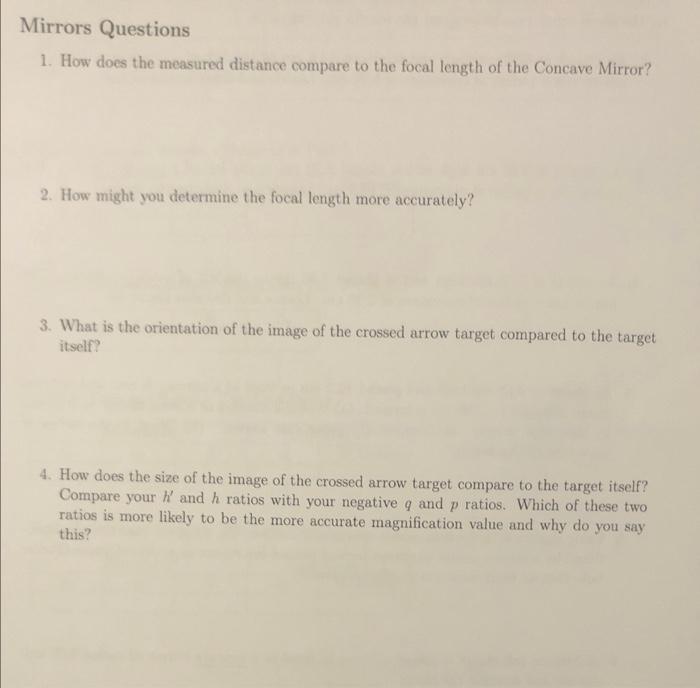 Solved Mirrors Questions 1. How does the measured distance | Chegg.com