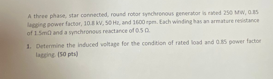 Solved A three phase, star connected, round rotor | Chegg.com