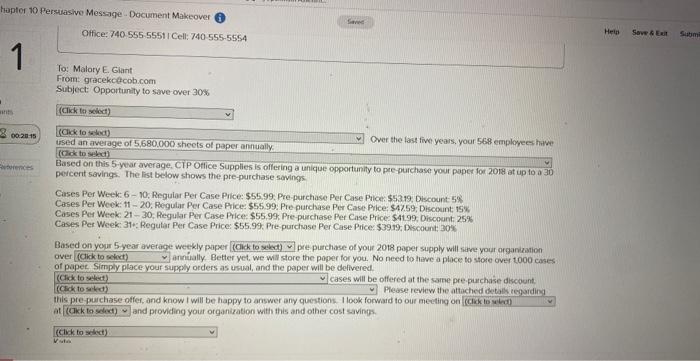 Required information PERSUASIVE MESSAGE - SALES | Chegg.com