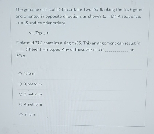 Solved The genome of E. ﻿coli KB3 ﻿contains two IS5 | Chegg.com