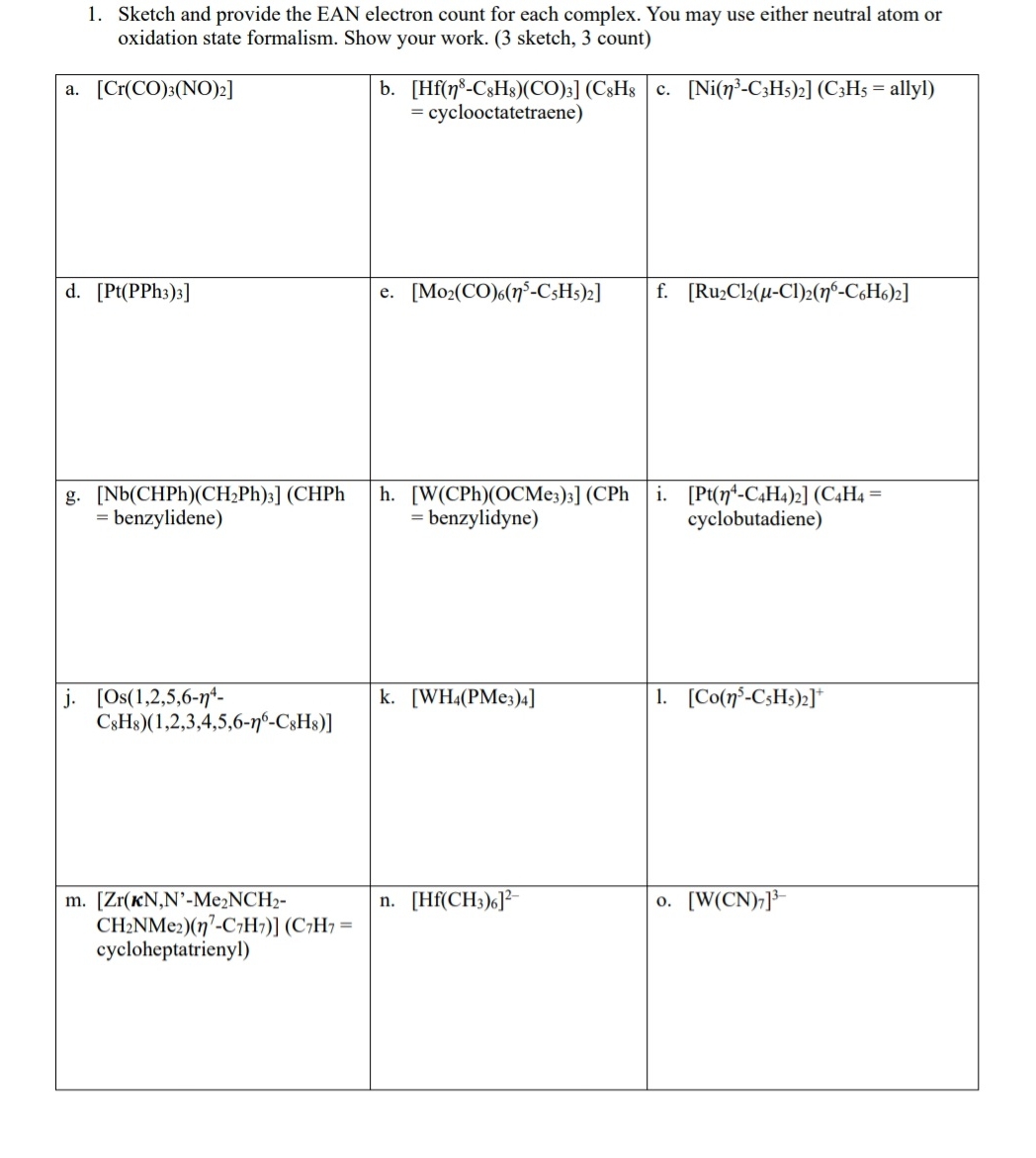 Sketch and provide the EAN electron count for each | Chegg.com