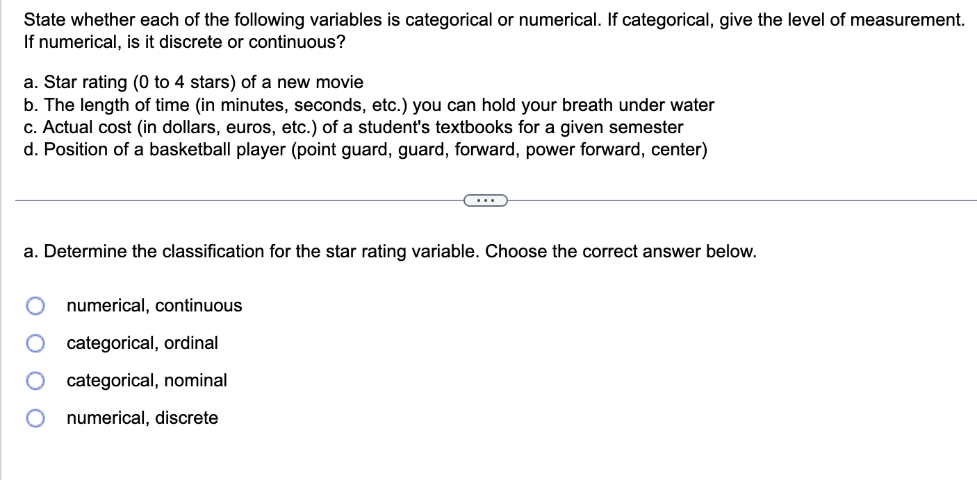 Solved State whether each of the following variables is | Chegg.com