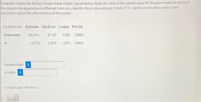 Solved Computer output for fitting a simple linear model is | Chegg.com