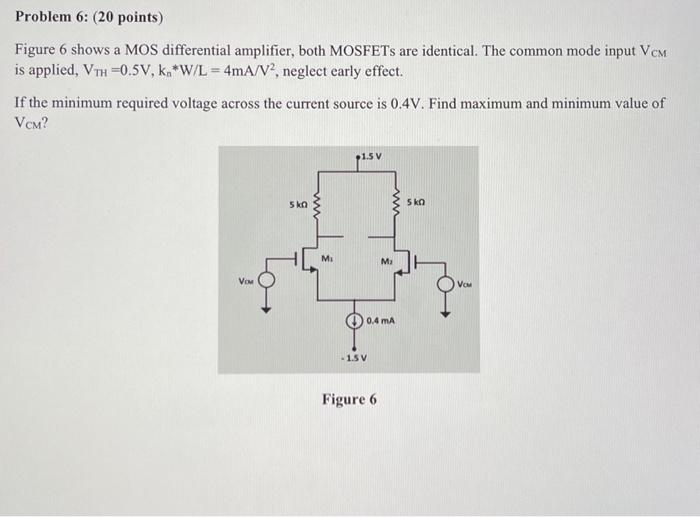 Solved Figure 6 shows a MOS differential amplifier, both | Chegg.com