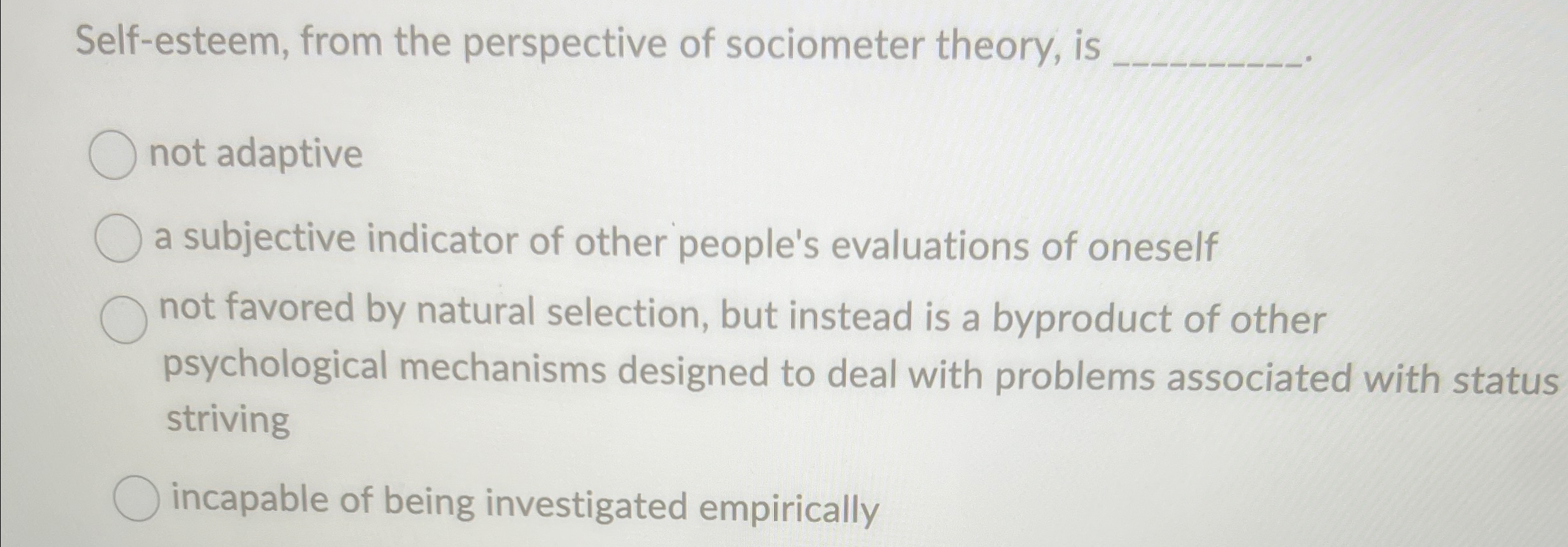 Solved Self-esteem, from the perspective of sociometer | Chegg.com