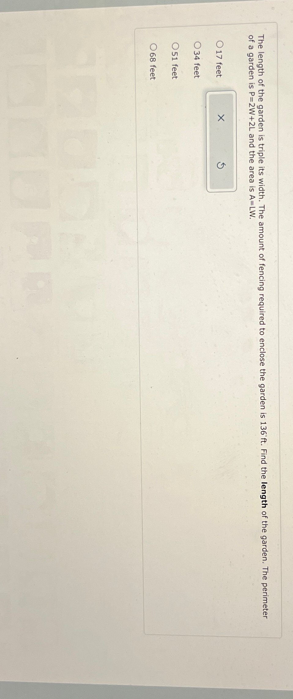 Solved The length of the garden is triple its width. The | Chegg.com