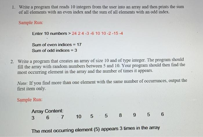 Solved 1. Write a program that reads 10 integers from the | Chegg.com
