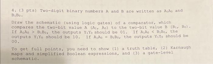 Solved 4. (3 pts) Two-digit binary numbers A and B are | Chegg.com