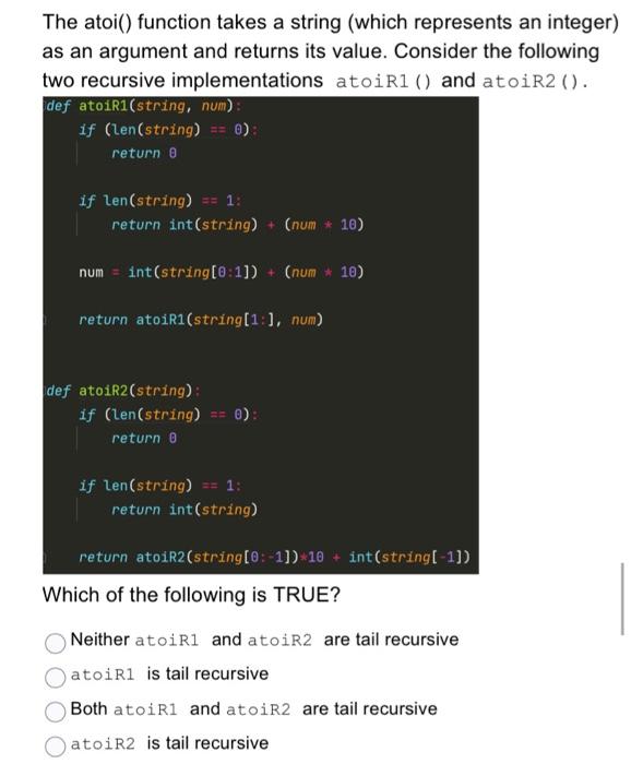 Solved The Atoi Function Takes A String Which Represents