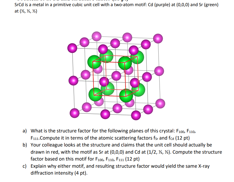 Solved SrCd is a metal in a primitive cubic unit cell with a | Chegg.com