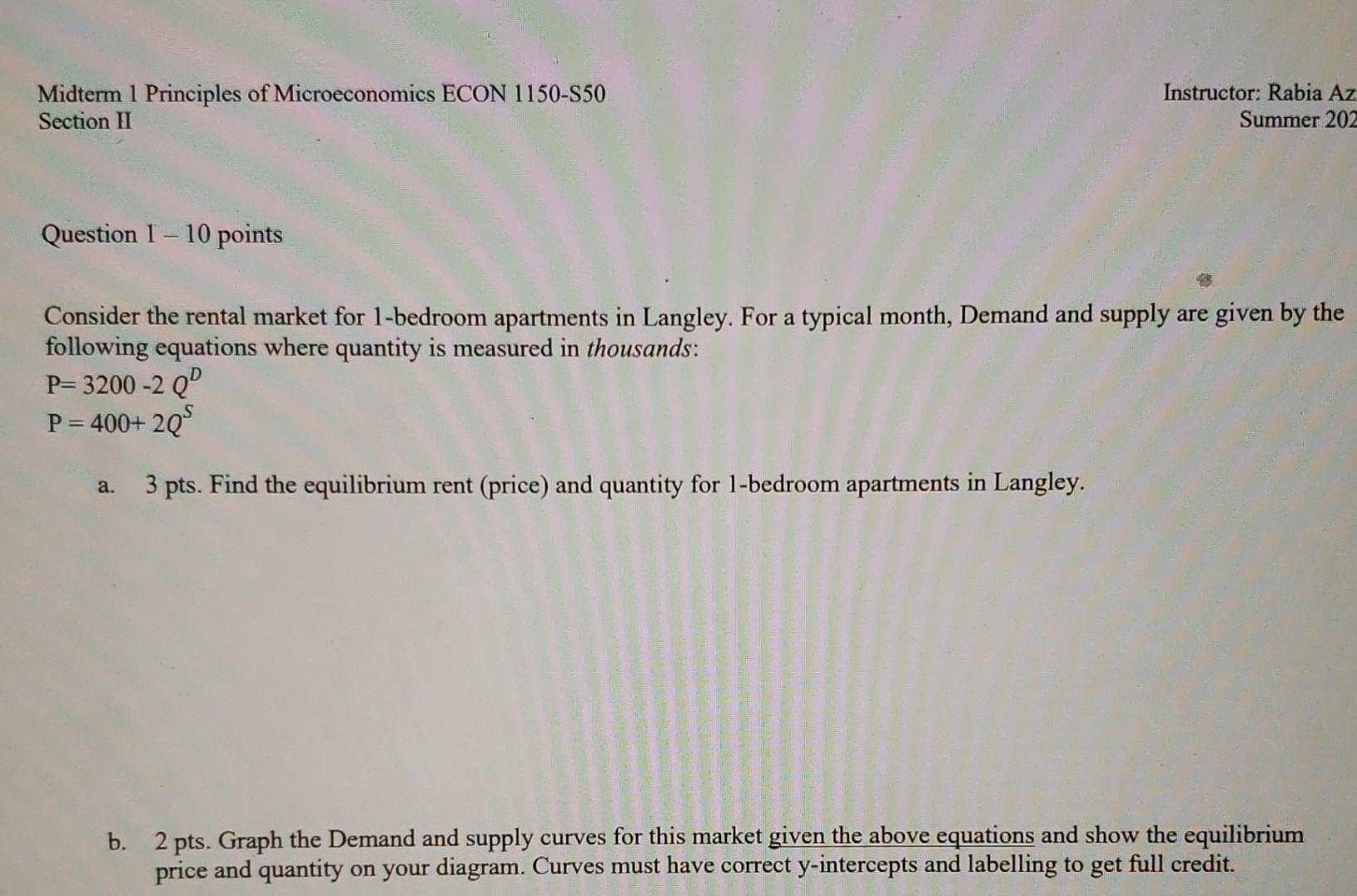 Solved Midterm 1 Principles of Microeconomics ECON 1150-S50 | Chegg.com