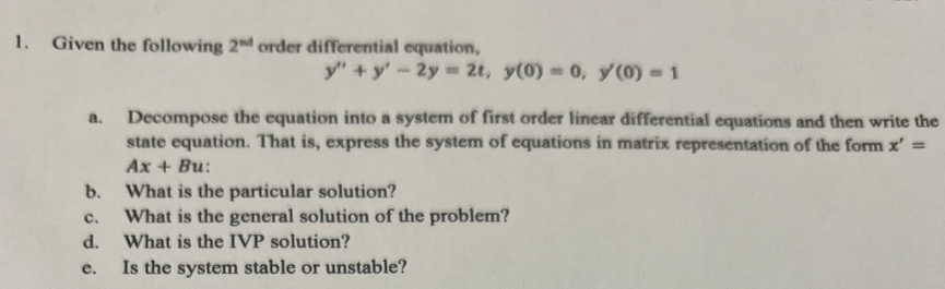 Solved Given the following 2nd ﻿order differential | Chegg.com