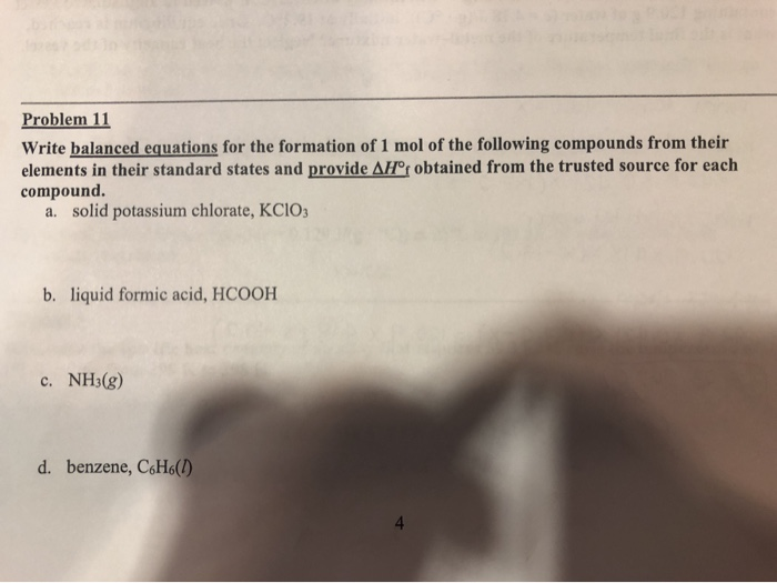 Solved Problem 11 Write balanced equations for the formation | Chegg.com