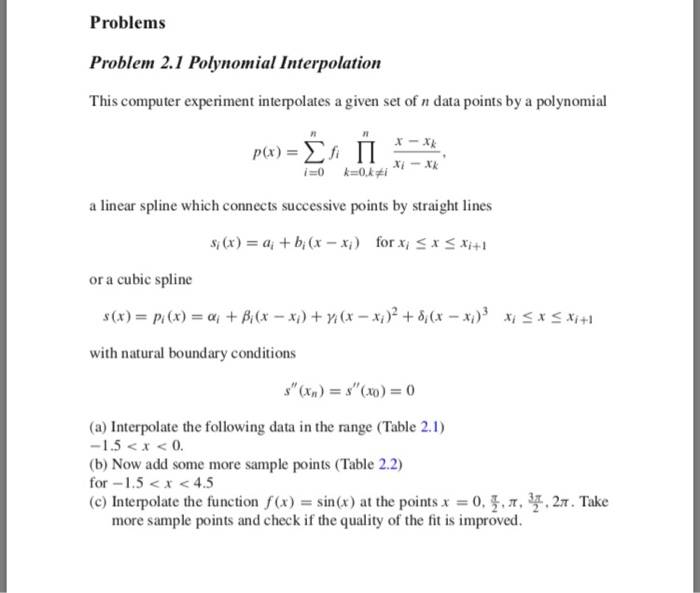 Solved Problems Problem 2.1 Polynomial Interpolation This | Chegg.com