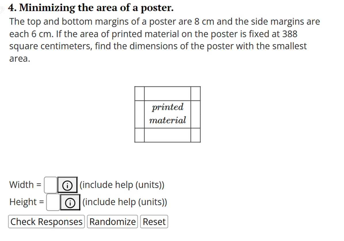 Solved Minimizing the area of a poster.The top and bottom | Chegg.com