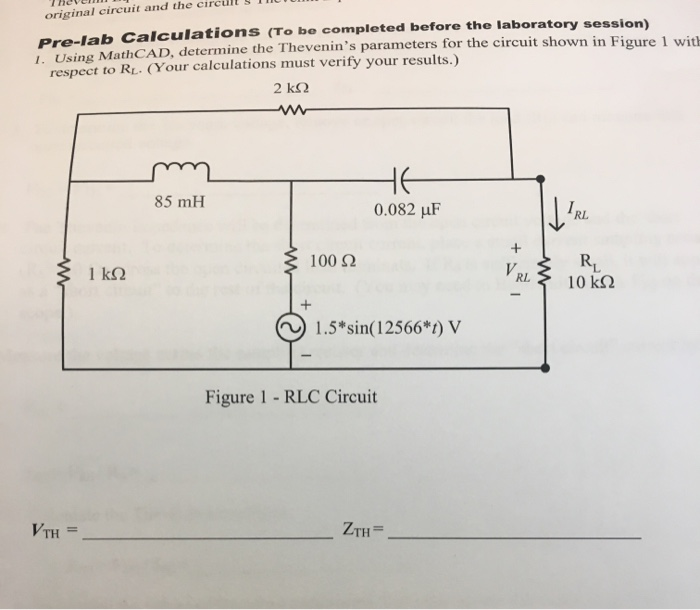 original circuit and the cn Pre-lab Calculations (To | Chegg.com