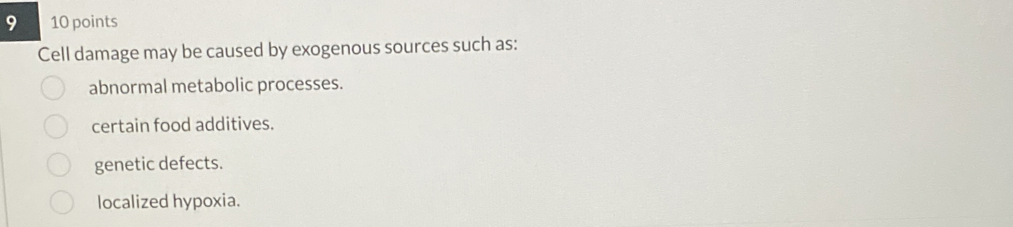 Solved 910 ﻿pointsCell damage may be caused by exogenous | Chegg.com