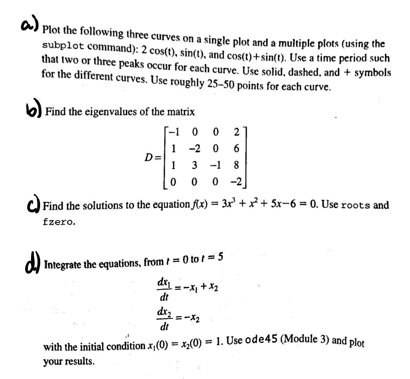 Solved a) ﻿Plot the following three curves on a single plot | Chegg.com