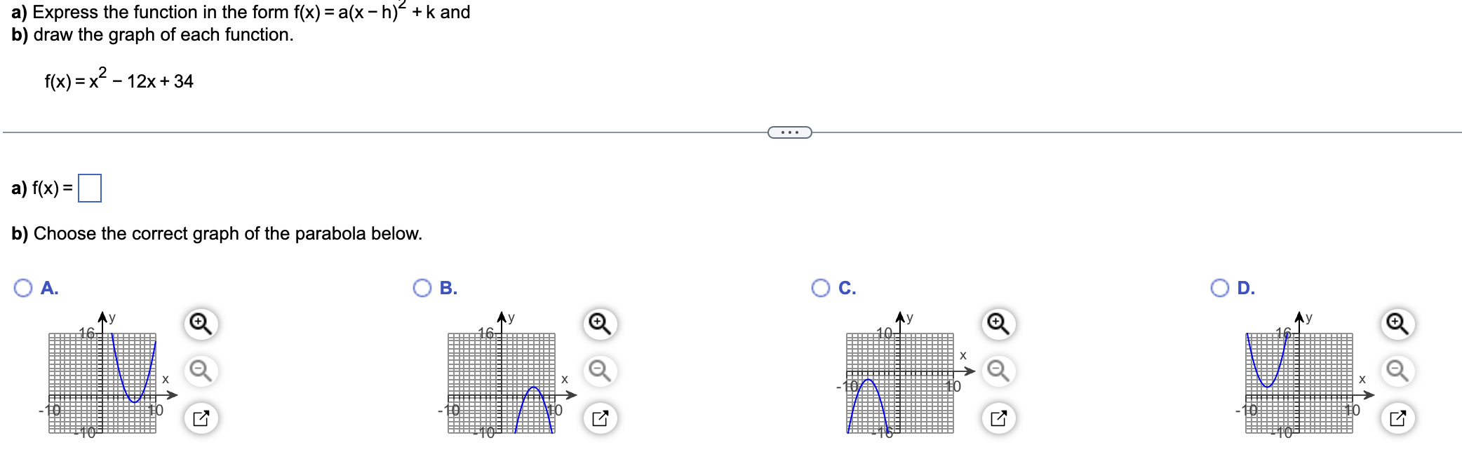 Solved a) ﻿Express the function in the form f(x)=a(x-h)2+k | Chegg.com