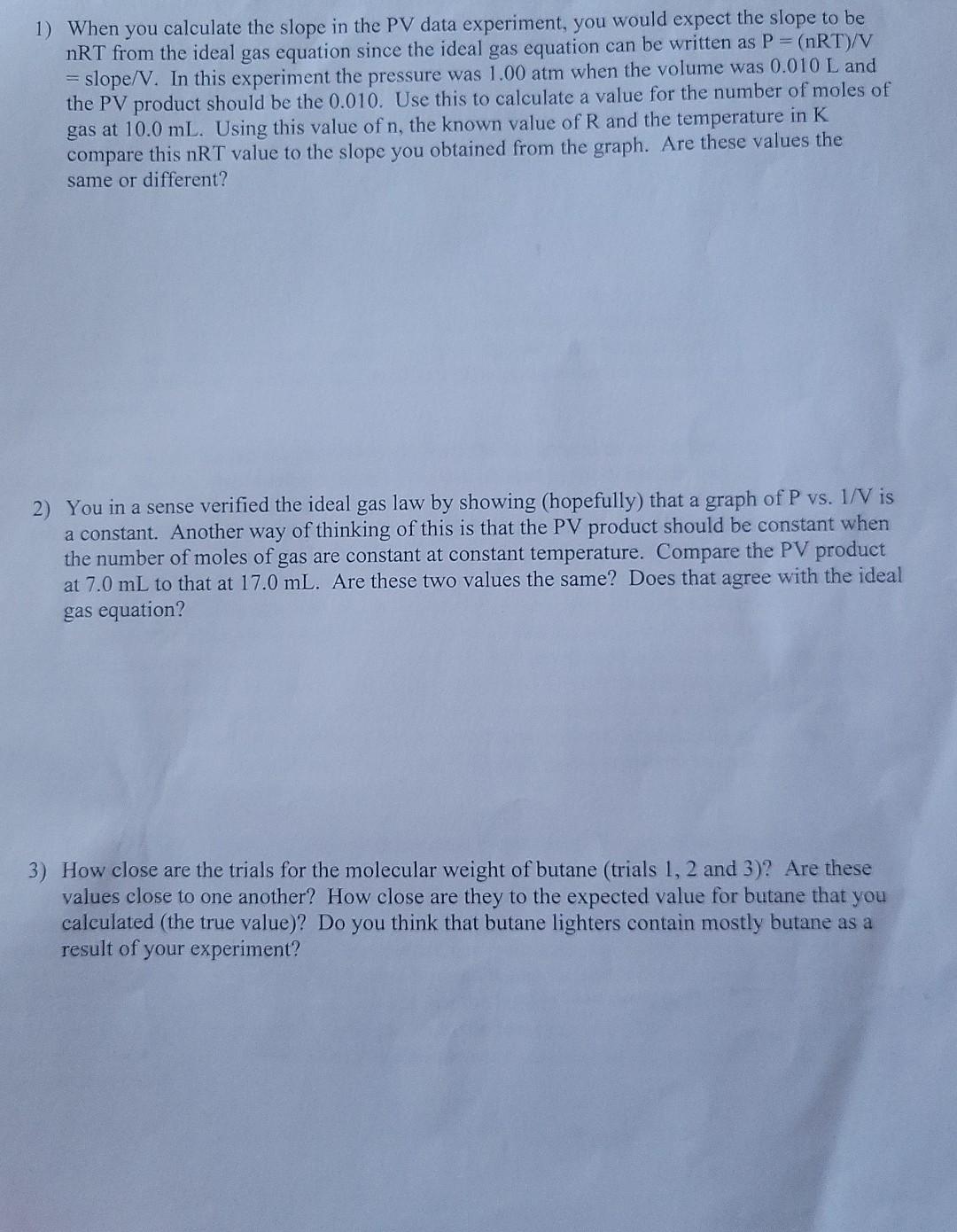 2. Determining the Molecular Weight of Butane Gas.1) | Chegg.com