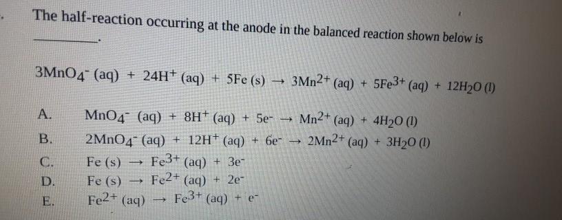 Solved The half-reaction occurring at the anode in the | Chegg.com