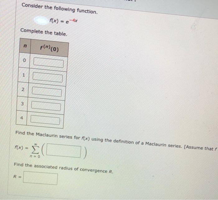 Solved Consider The Following Function F X E 4x Complete
