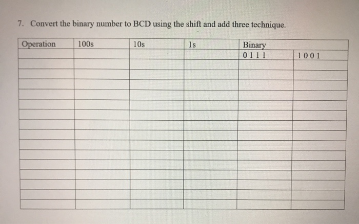 Solved 7. Convert the binary number to BCD using the shift | Chegg.com