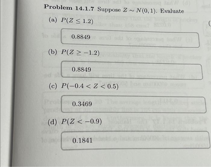 Solved Problem 14 1 7 Suppose Z~ N 0 1 Evaluate A P Z ≤