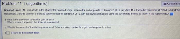 Problem 11-1 (algorithmic) Question He Ganado Europe | Chegg.com
