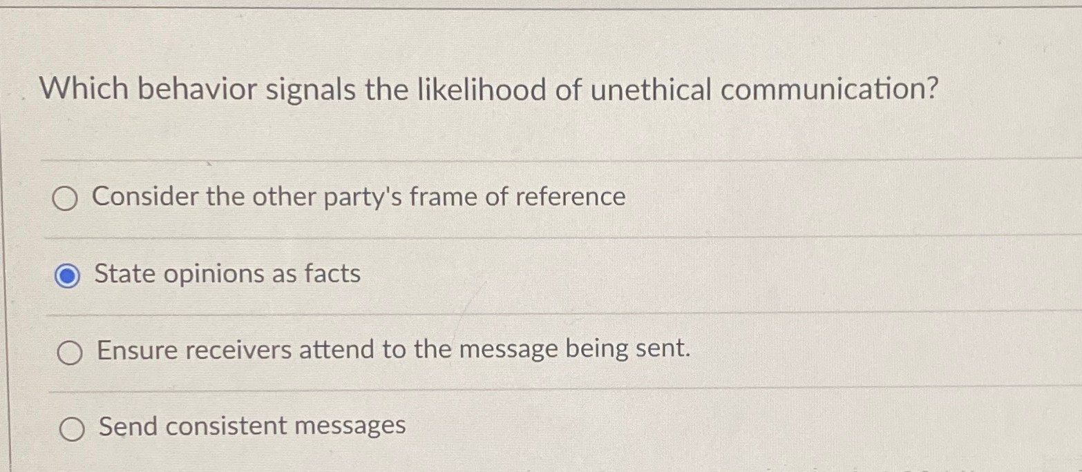 Solved Which behavior signals the likelihood of unethical | Chegg.com