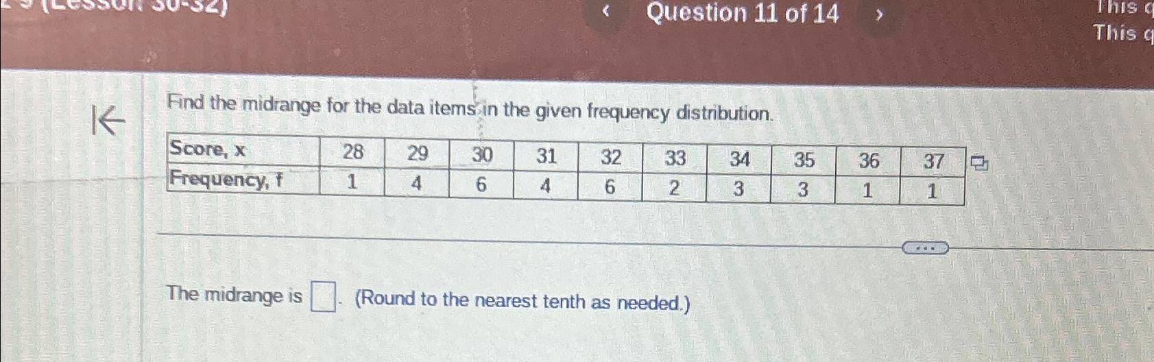 Solved Question 11 ﻿of 14Find the midrange for the data | Chegg.com